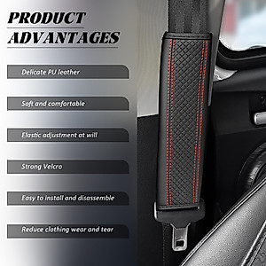 USTOPF1T 2Pack Car Seat Belt Cover, Breathable Leather Seatbelt Shoulder Pad, Protect Your Neck and Shoulder, Univrisal for Car Truck SUV, Driving More Comfortable (Black+Red)