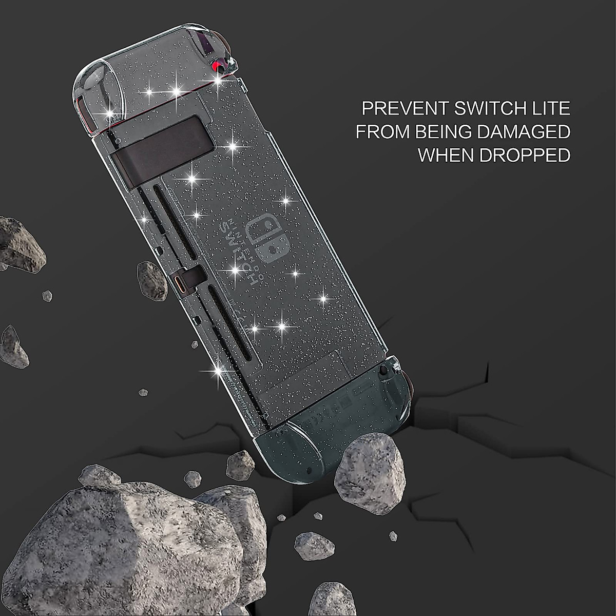 Switch Glitter Case, Switch Protective Case with Tempered Glass Screen Protector and Thumb Grip Caps - Black