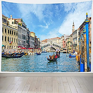 BELECO 7x5ft Fabric Venice Italy Backdrop Gondola Near to Famous Rialto Bridge in Venice Photography Backdrop for Italian Party Decorations Adult Game Birthday Photoshoot Photo Background Props