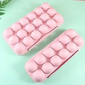 DOITOOL 2PCS Plastic Egg Holder for Refrigerator Deviled Egg Tray with Lid,Kitchen Shockproof Plastic Egg Storage Container for Fridge (Pink)