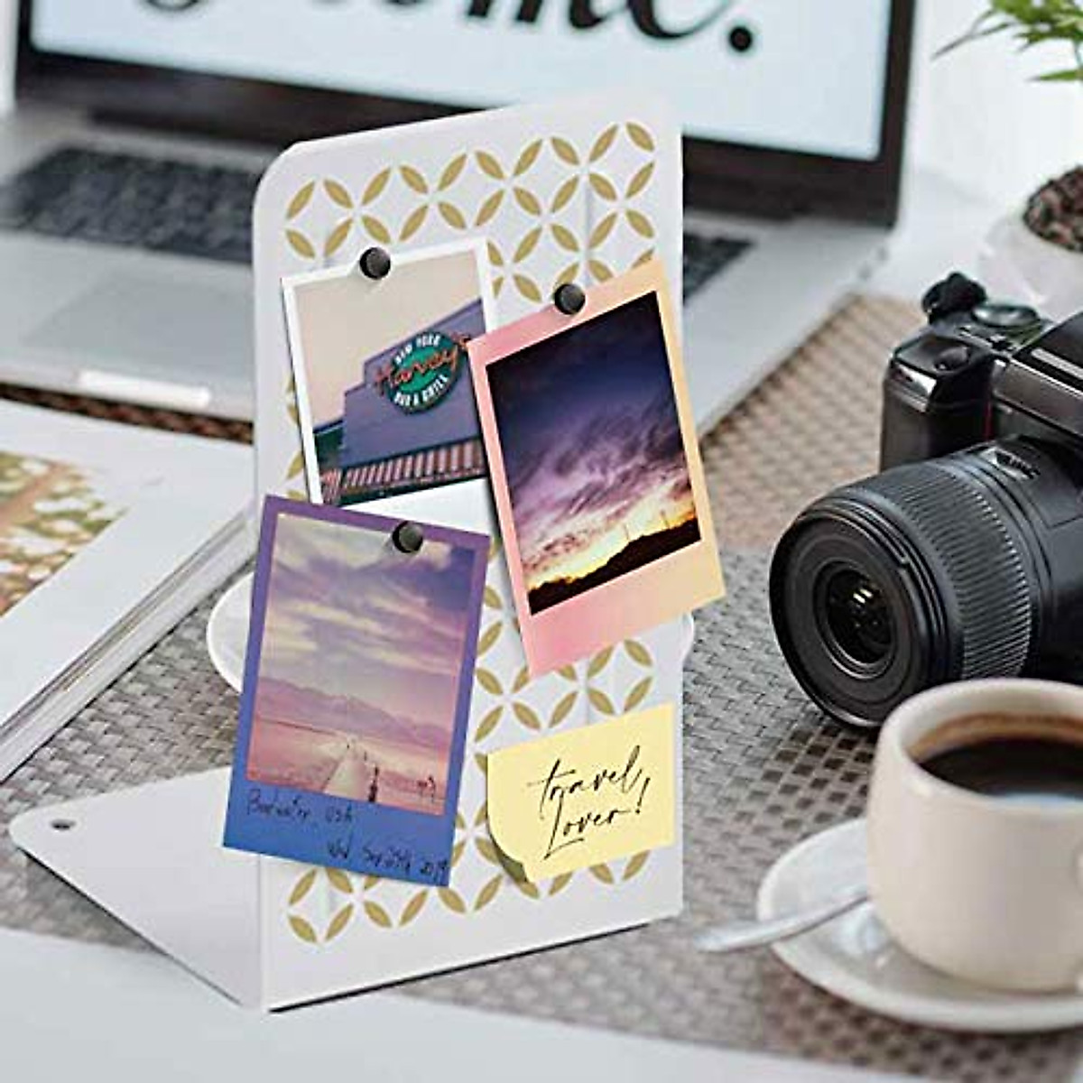 Acrimet Metal Bookends Design Series (Heavy Duty) (White Bookend with Gold Design) (1 Pair Pack)