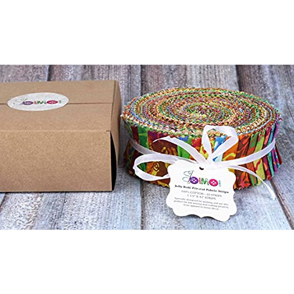 Soimoi 40Pcs Batik Print Precut Fabrics Strips Roll Up 1.5x42inches Cotton Jelly Rolls for Quilting - Yellow