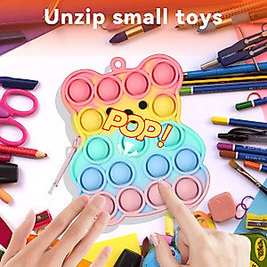 JoySolar Coin Purse Change Coins Fidget for Girls Kids Teen Women Pouches Mini Bubble Small Purses Monedero Fidgets Zipper Pouch Simple Dimple Lanyard Silicone Cute Kawaii Funny Fun (Color Bear)