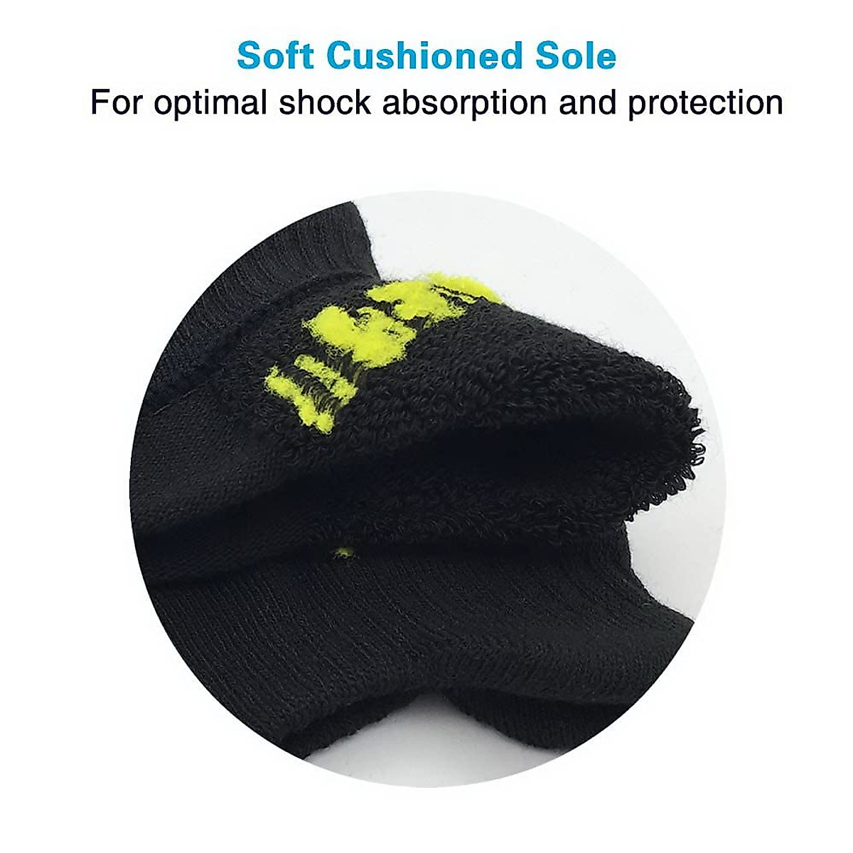 BERING Women's Athletic Running Cushioned Ankle Socks, Size 6-9, Black, 6 Pairs