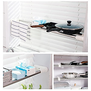 Hershii 2 Pack Expandable Closet Shelf Tension Rod Adjustable Metal Storage Rack Hanger Cabinet Organizer DIY Divider Separator for Wardrobe Cupboard Kitchen Bathroom, Ivory, 27.56-47.24 in