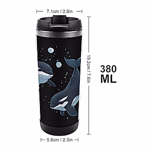 Orca Killer Whales Travel Coffee Mug Reusable Insulated Drinking Cup with Lid for Home Outdoor Works 13 Oz