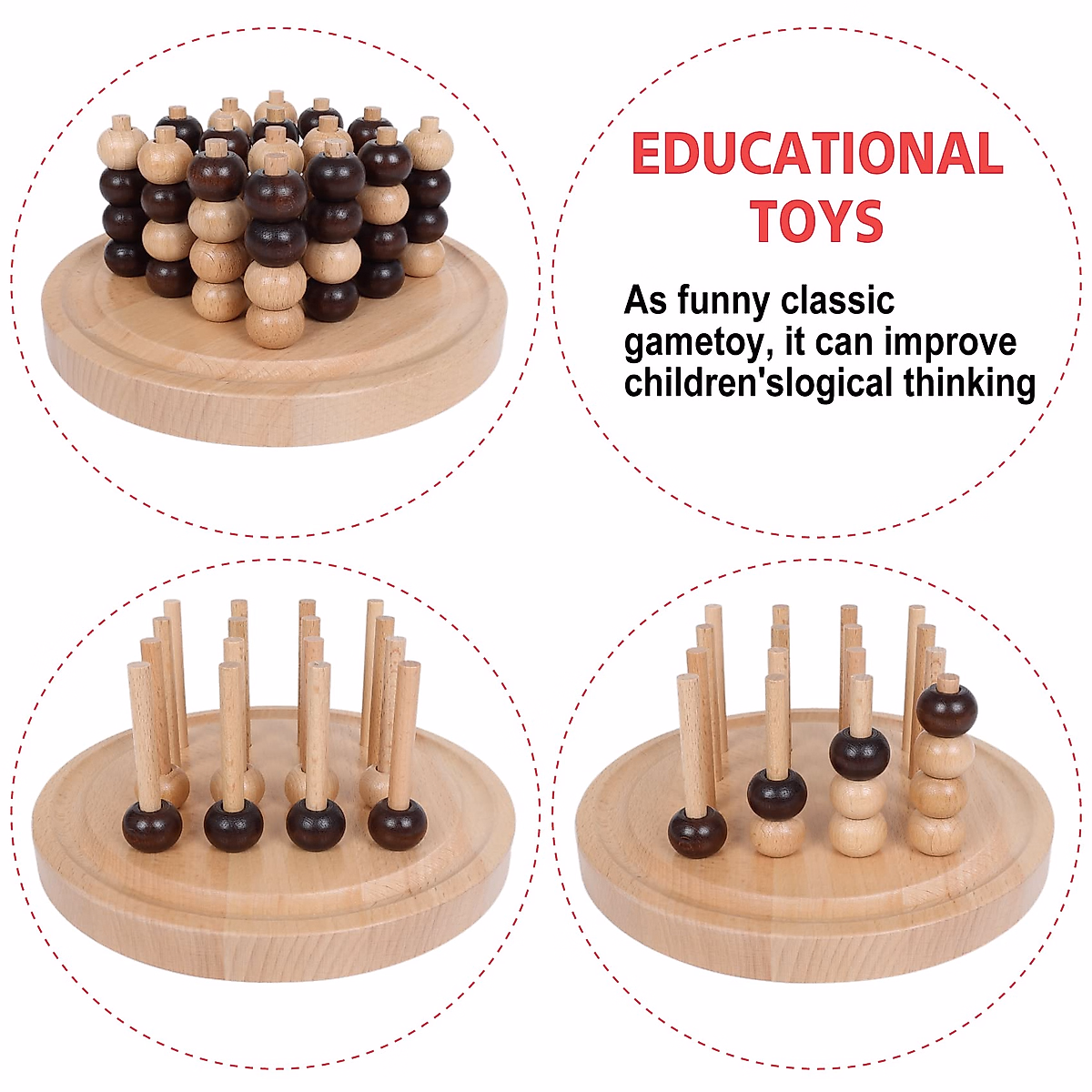 GOTHINK 3D Four in a Row, Challenge Your Mind with Handmade Birch Wood Board Game for 2 Players, Perfect for Kids and Adults