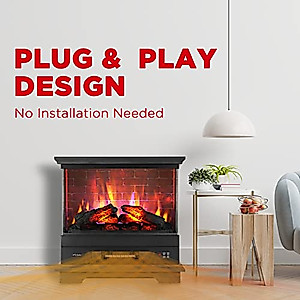 TURBRO Firelake 27-Inch Electric Fireplace Heater - Freestanding Fireplace with Mantel, No Assembly Required - 7 Adjustable Flame Effects, Overheating Protection, CSA Certified - 1400W, Black Walnut