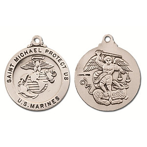 US Marines Military Silver Plated Necklace Saint Michael Protect Us in Gift Box