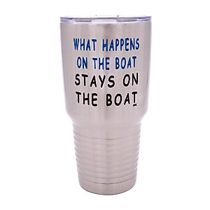 Rogue River Tactical Large Funny Fishing 30 Ounce Travel Tumbler Mug Cup w/Lid What Happens on The Boat Stays On The Boat Fishing Gift Fish