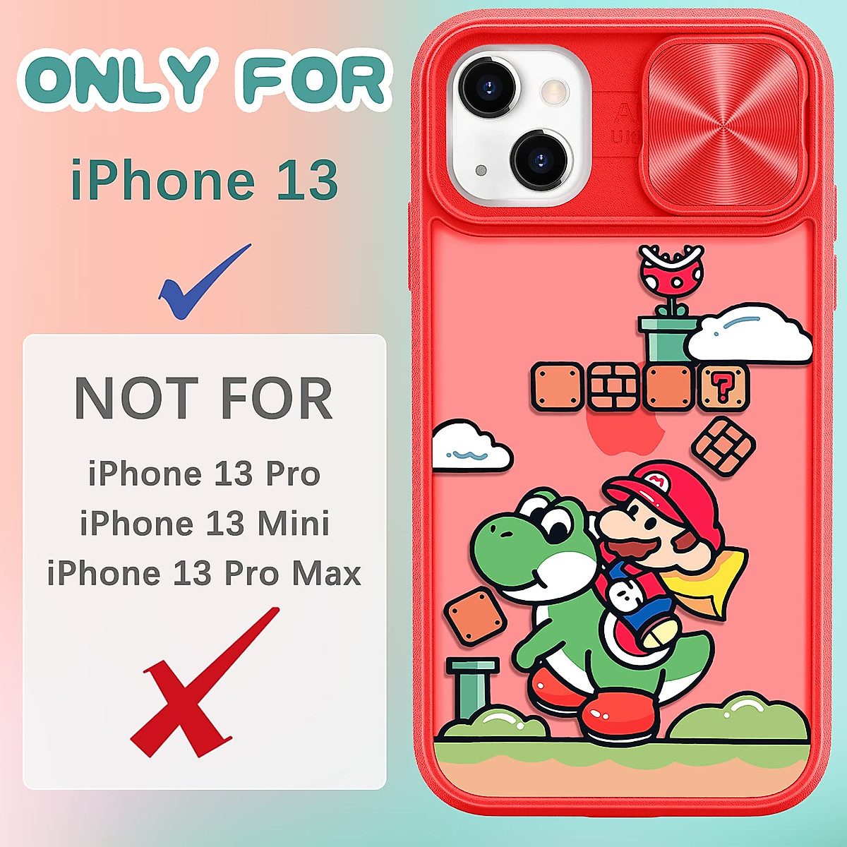 Joyleop (2in1 for iPhone 13 Case Cartoon Cute Maliao for Girls Pretty Women Teen Kids Girly Phone Covers Red Pattern Design with Slide Camera Cover+Ring Holder for Apple 13 6.1”