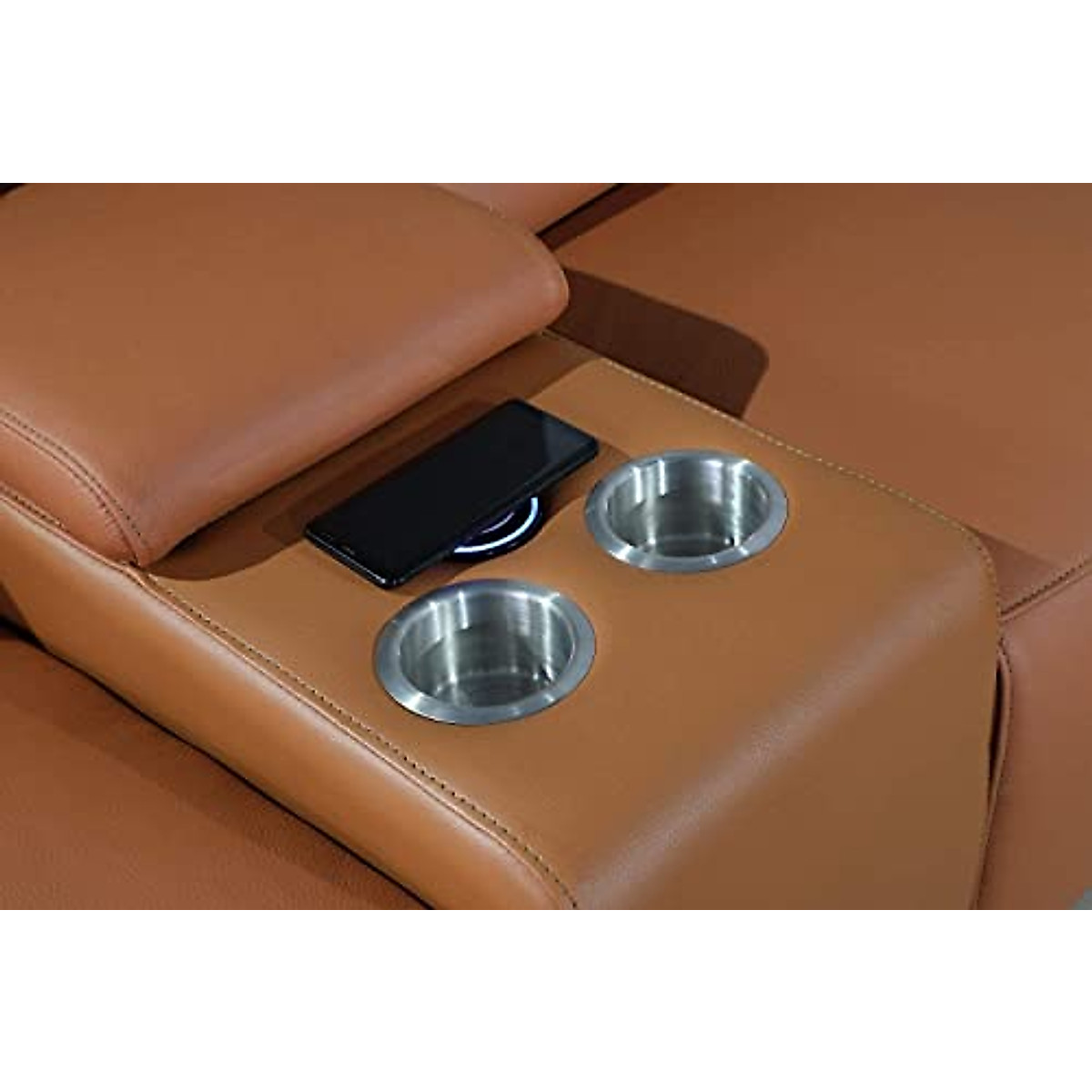 Blackjack Furniture Venice 8 Piece Sectional Sofa with 4-Power Recliners, Features Adjustable Headrest, Lumbar Support, USB and Wireless Charging Station, Extra Large Storage, 2 Consoles, Camel