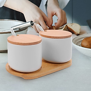 BESTonZON 1 Set Seasoning Jar Set Cruet Bottle Seasoning Jars Seasoning Shakers with Lids Ceramic Sugar Jar Container Salt Shaker Ceramic Seasoning Jar White Seasoning Box Ceramics Bamboo