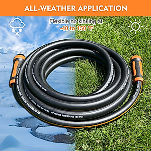 FYPower Hybrid Garden Hose 50ft x 5/8", Heavy Duty, Flexible, Lightweight, Kink Resistant Water Hose with Swivel Grip Handle, Male to Female Crush Resistant Aluminum Fittings
