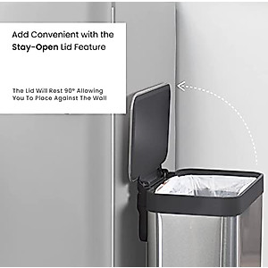 SIMPLI-MAGIC 50 Liter Soft-Close, Smudge Resistant Trash Can with Foot Pedal and Built in Filter-Stainless Steel, Sleek Finish, 50L/13.2 Gallon, Black