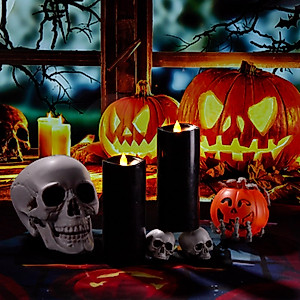 Enpornk 7” x 3” Flameless Candles, Flickering Moving Flame LED Candles, Battery Operated Candles with Remote and Timers, Black, Set of 2