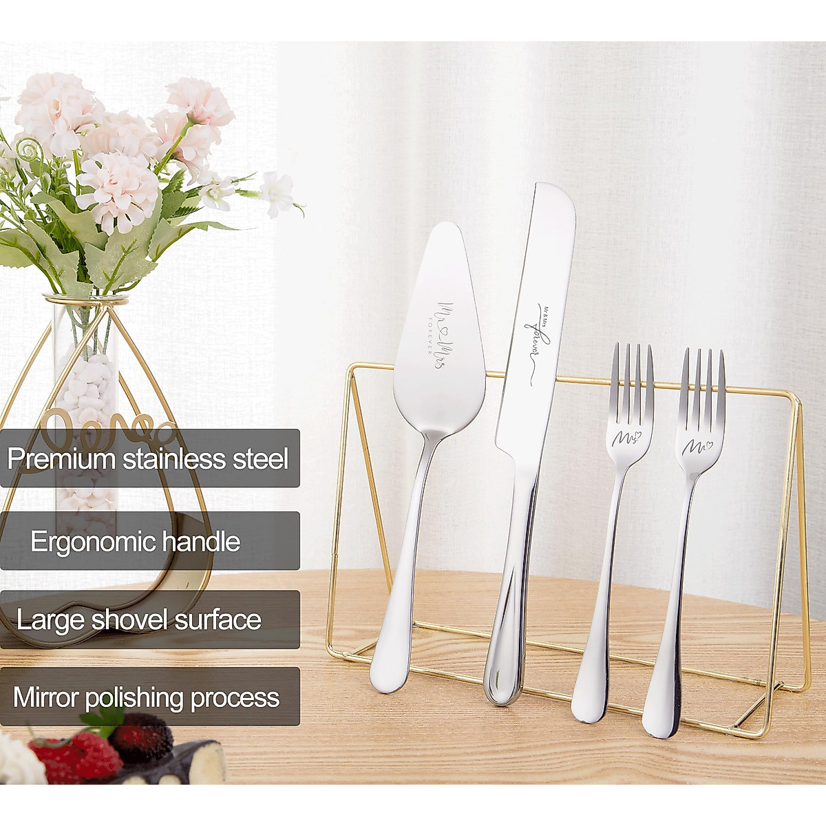 VARLKA Cake Cutting Set for Wedding, Wedding Cake Knife and Server Set, Bride and Groom Cake Cutter Server Set and Forks, Birthday, Wedding Gifts, Bridal Shower Gifts for Couples