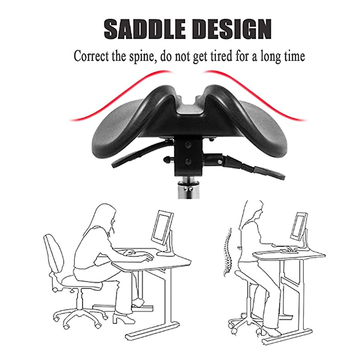 JMYSD Ergonomic Split Seat Style Backrest Saddle Stool Adjustable Dentist Doctor Saddle Chair for Hospital Laboratory Salon Office Home,A