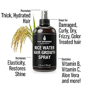 Rice Water For Hair Growth Spray. Vegan Hair Thickening Moisturizing, Hydrating Volumizer Sprays For Men, Women - Vitamin B, C, Aloe Vera. Leave In Fermented Mist For Dry, Frizzy, Weak Hair. Unscented