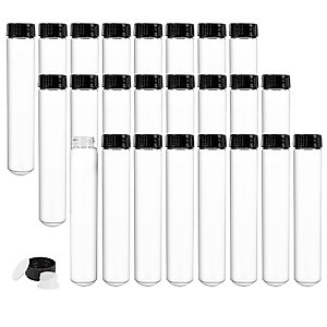 Cadbibe 50ml Glass Clear Test Tubes with Screw Caps and Plastic Stoppers, 25 x 135mm Liquid Small Leak-Proof Glass Test Tubes, 24PCS