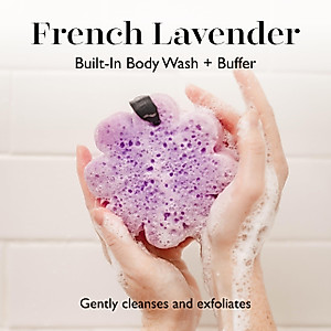 Spongelle French Lavender Wild Flower Buffer Body Scrubber | Bath & Shower Loofah for Women | Exfoliator with Body Wash Infused Sponge | 14+ uses