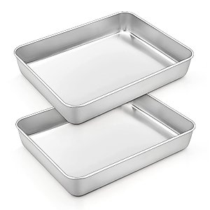 TeamFar Small Lasagna Pan Set of 2, 10.5’’ x 8’’ x 2’’ Stainless Steel Rectangular Brownie Cake Pan For Baking Roasting, Healthy & Sturdy, Brushed Surface & Dishwasher Safe, Deep Side