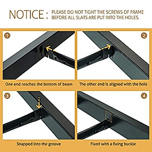 SHA CERLIN Queen Size Metal Platform Bed Frame with Wooden Headboard and Footboard/Mattress Foundation/No Box Spring Needed/Non-Slip Without Noise/Black&Brown