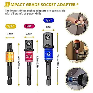 24pcs Flexible Drill Bit Extension Set, 105°Right Angle Drill Attachmen, Rotatable Joint Socket 1/4 3/8 1/2 Inch Hex Socket Adapter Socket Bendable Drill Bit Extension Screwdriver with a Box (Black)