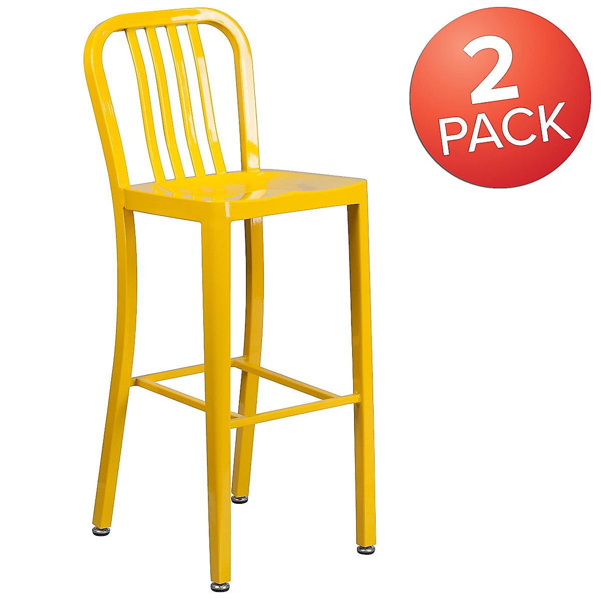 Flash Furniture Gael Commercial Grade 2 Pack 30" High Yellow Metal Indoor-Outdoor Barstool with Vertical Slat Back