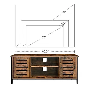 VASAGLE TV Stand for 50 Inches Televisions, Entertainment Center with Storage Shelves, Cabinet with Louvered Doors, 43.3‘’, Rustic Brown
