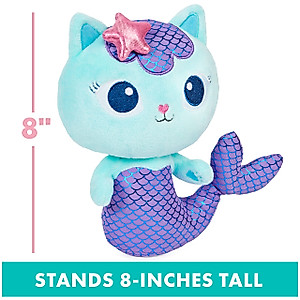 Gabby's Dollhouse, 8-inch Mercat Purr-ific Plush Toy, Kids Toys for Ages 3 and up