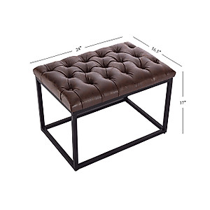 Wovenbyrd Modern Rectangular Button Tufted Ottoman Footstool with Metal Frame, 24-Inch by 16.5-Inch, Dark Brown Faux Leather
