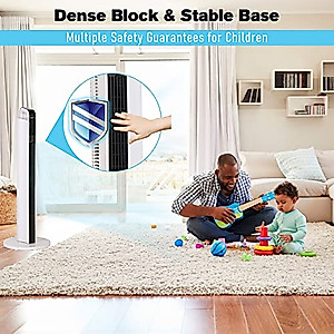 E-Macht Tower Fan 35 Inch Oscillating Fan, Bladeless Floor Fans with 3 Speeds, 3 Modes, 80° Oscillating, 8H Timer, Remote Control & LED Display Standing Fans for Home Room Office