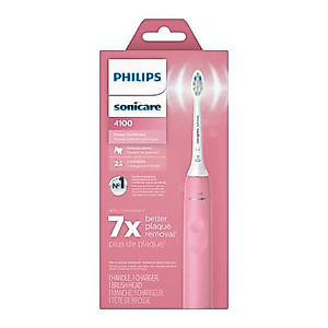 Philips Sonicare 4100 Rechargeable Electric Toothbrush, with Pressure Sensor, 2 Intensity Settings, SmarTimer and QuadPacer, 14-Day Battery Life, Deep Pink, Model HX3681/26