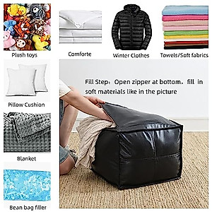 C COMFORTLAND Unstuffed Pouf Ottoman, Faux Leather Poof Cover with Storage, Square Foot Rest, Floor Foot Stools, Bean Bag Ottomans Furniture for Living Room, Bedroom Brown Black (No Filler)