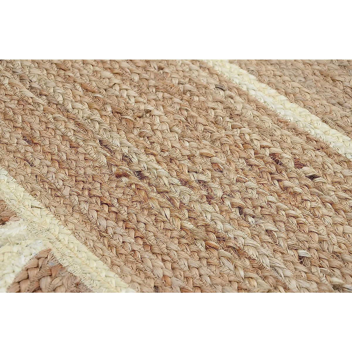 KALVEERA Scalloped Natural Jute Area Rug, Colored Trim (Off White, 11'x14')
