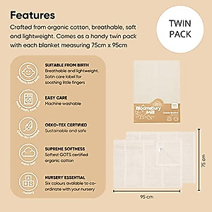 Bloomsbury Mill - 2-Pack 100% Organic Cotton Cellular Baby Blankets with Gifting Ribbon – Soft, All Natural & Breathable - Nursery/Stroller/Bassinet/Crib - Cream