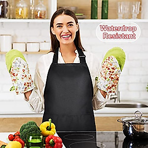 JaGely 24 Pack Adjustable Bib Apron with 2 Pockets Cooking Kitchen Aprons Black Chef Apron Water Oil Stain Resistant BBQ Work Apron for Women Men Drawing Crafting Outdoors Smock