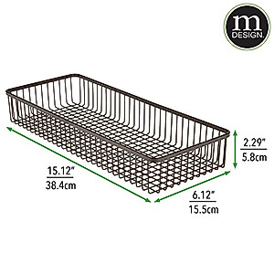 mDesign Metal Farmhouse Kitchen Cabinet Drawer Organizer Basket Tray, Shallow Storage Bin for Cutlery, Serving Spoons, Cooking Utensils, Appliances, Gadgets, Unity Collection, 15" Long, 2 Pack, Bronze