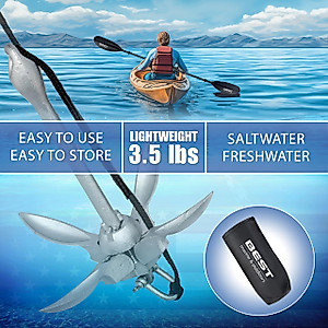 Best Marine and Outdoors Kayak Anchor, 3.5 Pound Anchor System for Kayaks, Canoes, SUP Paddle Boards & Jet Skis, Fishing, Boating & Kayaking Accessories