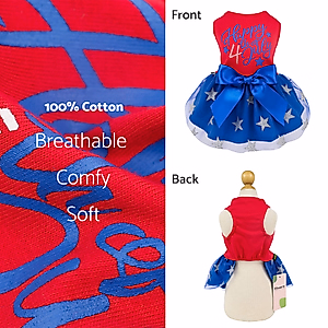 Fitwarm Happy 4th of July Dog Tulle Dress, Patriotic Dog Clothes for Small Dogs Girl, Red and White Star Pet Outfit, Red, Royal Blue, Large