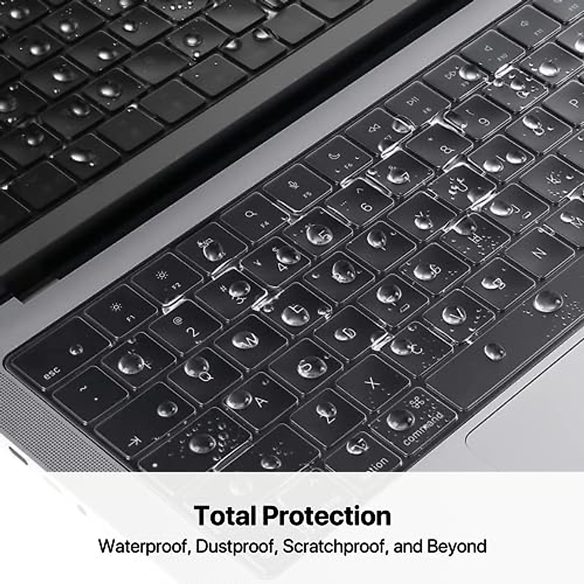 Afterplug Ultra-Thin Keyboard Cover (US ANSI) + Mac OS Shortcuts Sticker for M2 M3 MacBook Air 13" & 15" and M1–M4 MacBook Pro 14" & 16" – Clear Cover; Clear Sticker for Light-Colored MacBooks