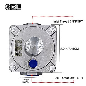 XYWZV Natural Gas Pressure Regulator with 3/4" FNPT Thread, 1/2 PSIG Inlet Pressure and 4"-10" WC Outlet for Grill, Stove Range Pipe Lines