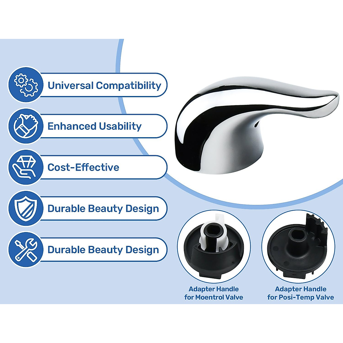 Replacement for 100657 Moen Tub/Shower Lever Handle,Compatible with Moen Posi-Temp Valve Systems,Compatible with Moentrol Valve,Single Handle Faucets for Adjust Water Volume and Temperature ﻿,Chrome