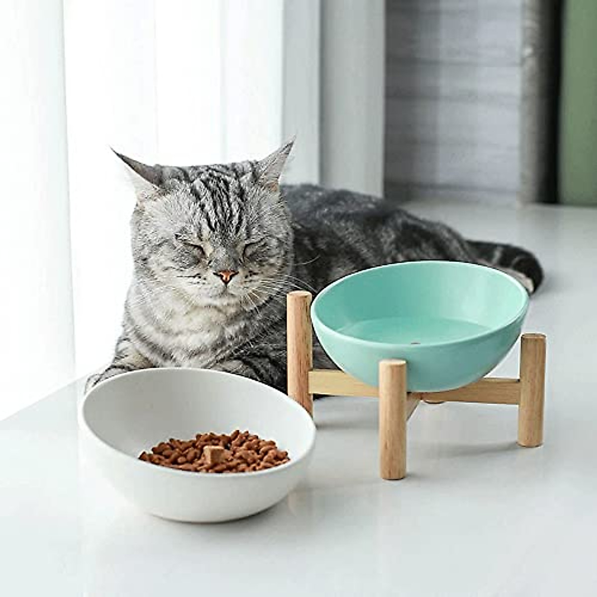 FUUIE Bowls for Food and Water New Ceramic Cat Bowl, Iron Bracket, Dog Food Bowl, Dog Food Bowl, Pet Supplies, Washbasin, Waterer, Feeder (Color : Blue, Size : Small)