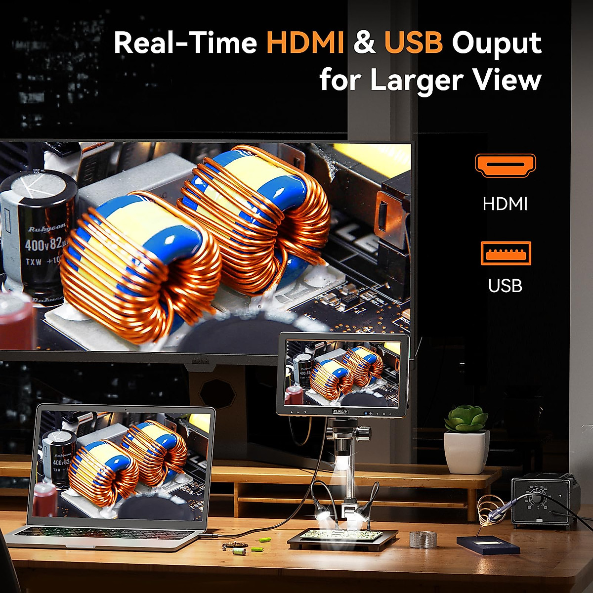 Elikliv EDM9 Max Digital Microscope: 10.1" 1500X 20MP HD IPS HDMI Coin Microscope Magnifier for Error Coins with Screen & Light, LCD Soldering Microscopes for Adults, PC/TV View, 64GB