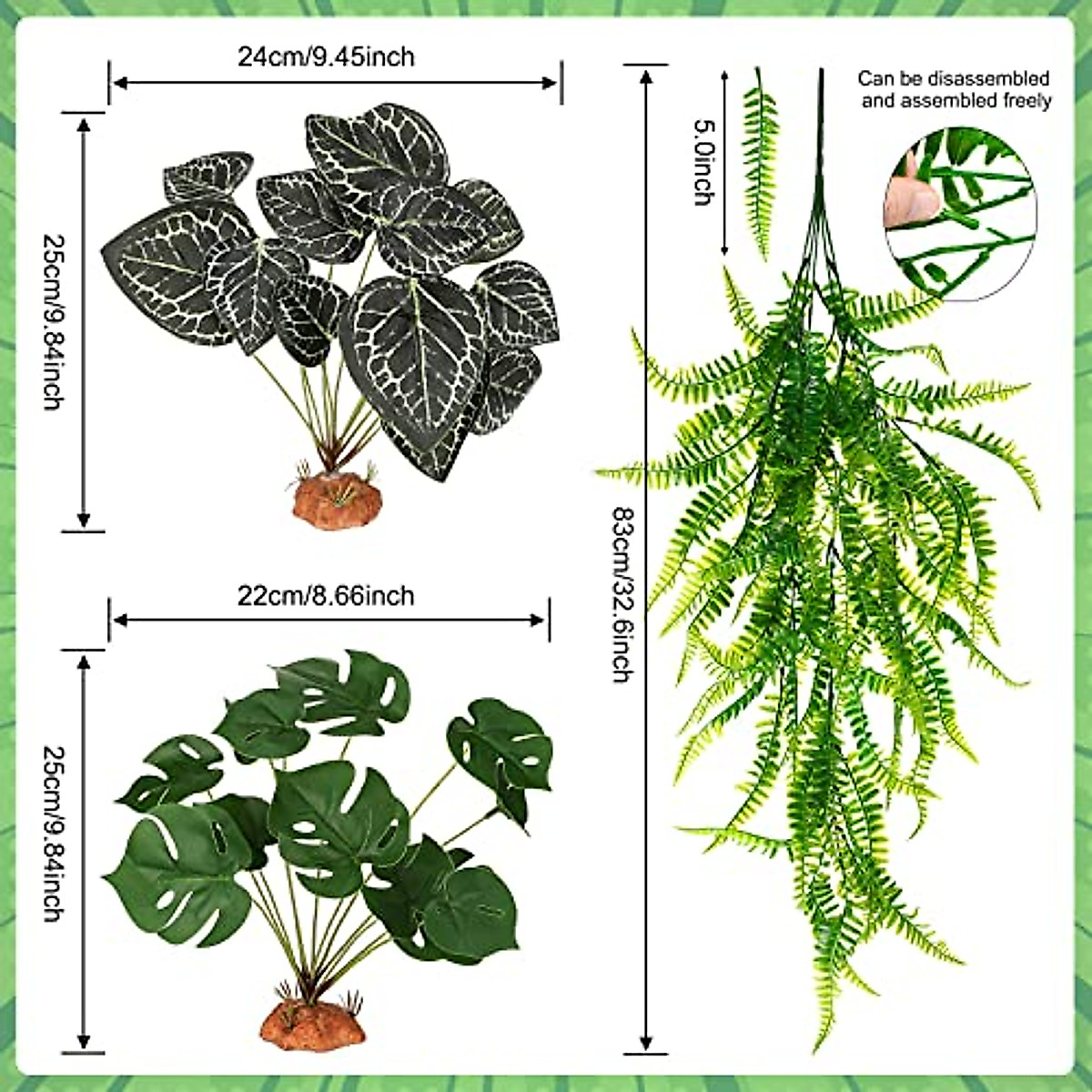 Luinabio 6 Pcs Reptile Plants for Terrarium Decor Reptile Tank Accessories Fake Hanging Plant Vines Artificial Leaves Plants Tank Habitat Decor for Bearded Dragon Lizard Snake Geckos Chameleon