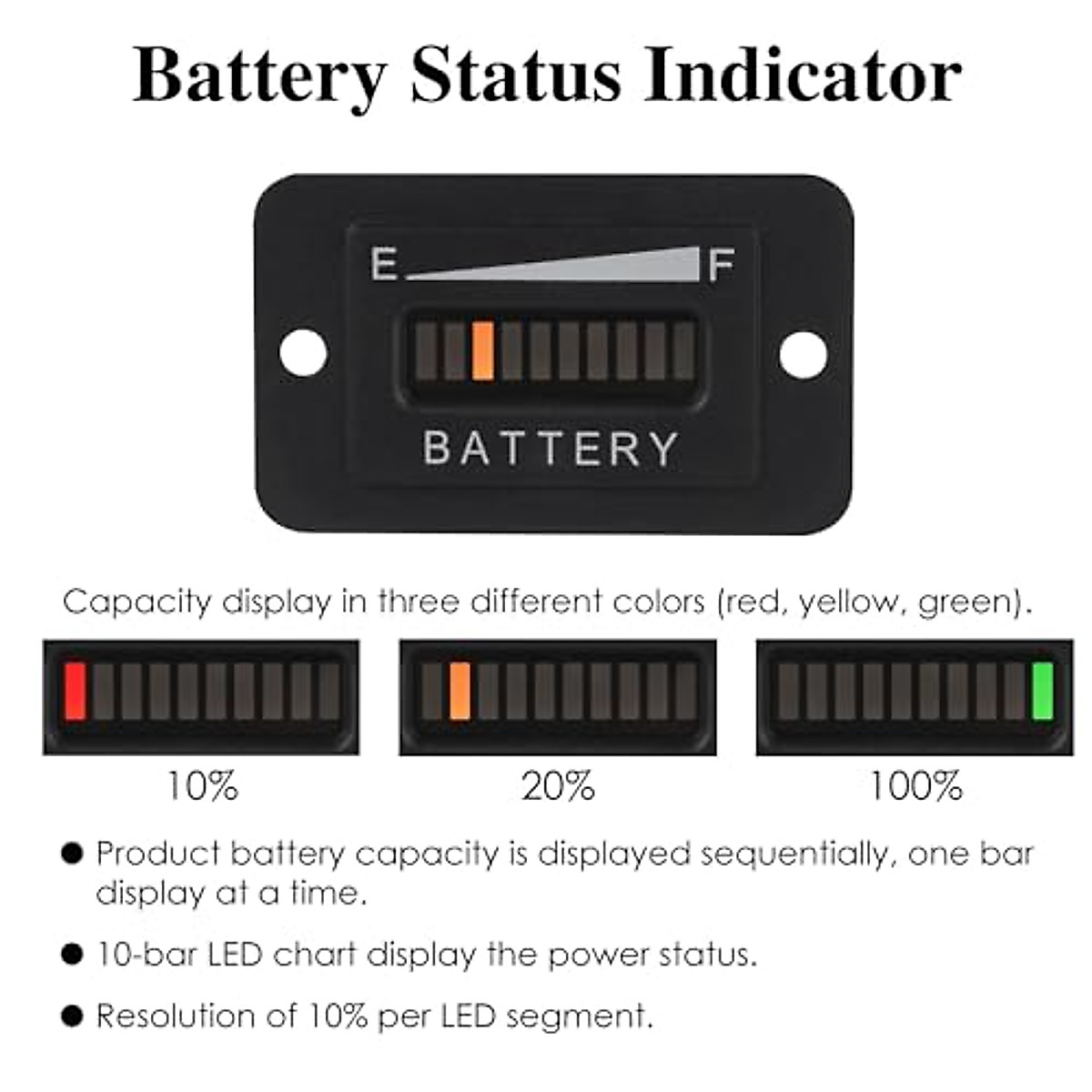 Jayron Lead Acid Battery Indicator Meter Gauge/Waterproof Battery Capacity Meter,Universal LCD Digital Battery Discharge Alert,Use for Golf Cart,Fork Lifts,Star Car,Club Car (36V)