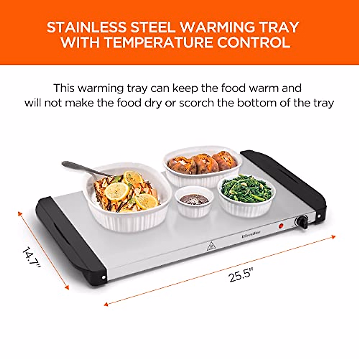 Eficentline 7.5Qt Buffet Server and Warmer,Electric Food Warmer for Parties,Stainless Steel Warming Trays with Adjustable Temperature,2x 2.5 Qt & 2x1.25 Qt Warming Pans,2 x Silicone Kitchen Tongs