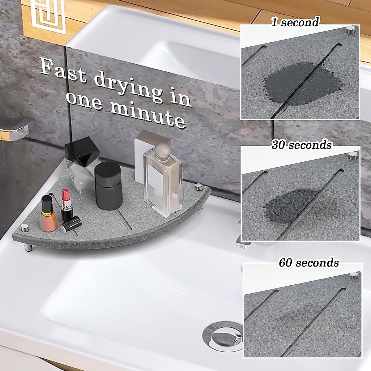 Vickes Kitchen Sink Caddy, Instant Dry Sink Organizer, Drying Stone for Kitchen Counter, Diatomaceous Earth Water Absorbing Sink Caddy Stone Fast Drying Stone Sink Tray for Soap Bottles, Cups